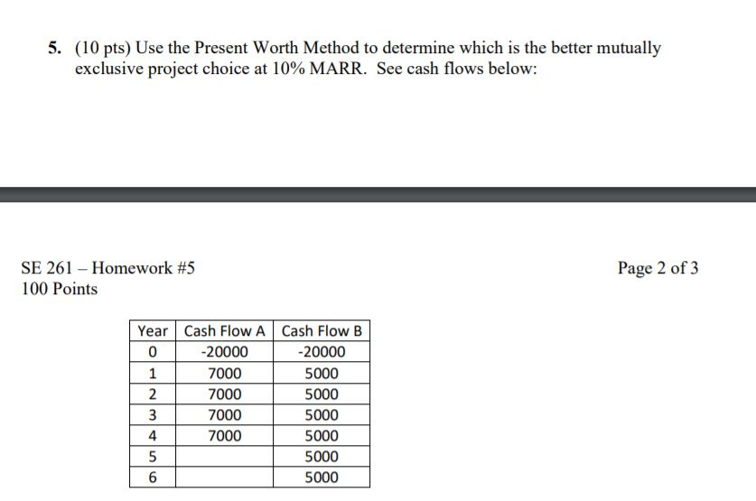 Solved 5. (10 pts) Use the Present Worth Method to determine | Chegg.com