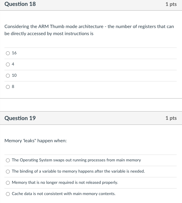 Solved Question 18 1 pts Considering the ARM Thumb mode | Chegg.com