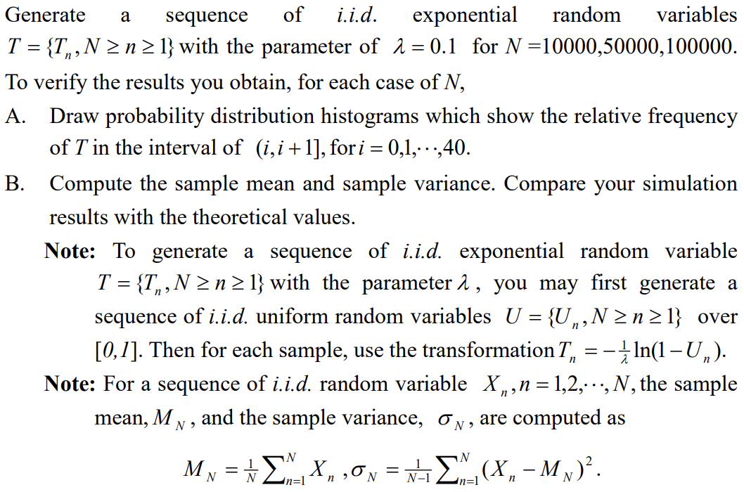 a Generate sequence of i.i.d. exponential random | Chegg.com