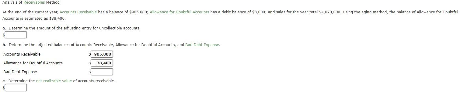 Solved Analysis of Receivables Method At the end of the | Chegg.com