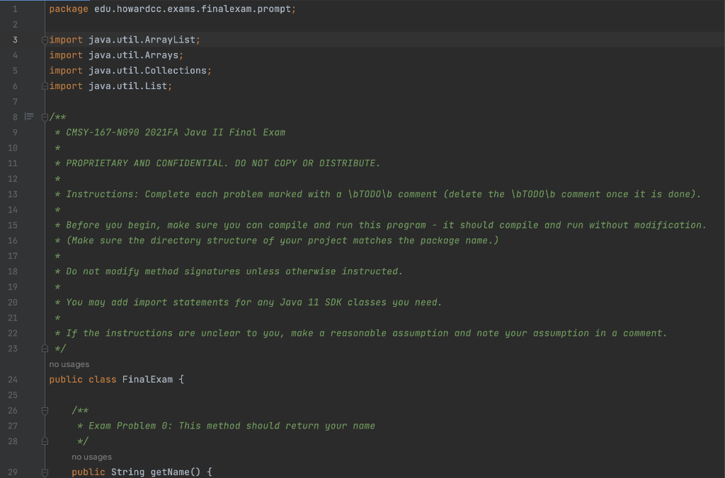 Solved package edu. howardcc. exams.finalexam. prompt; | Chegg.com