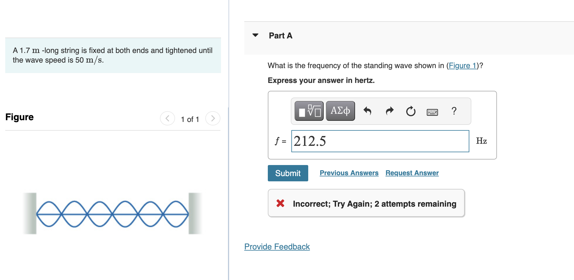 Solved A 1.7 m-long string is fixed at both ends and | Chegg.com