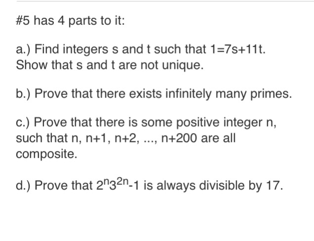 Solved Find integers s and t such that 1 = 7s+11t. Show that | Chegg.com
