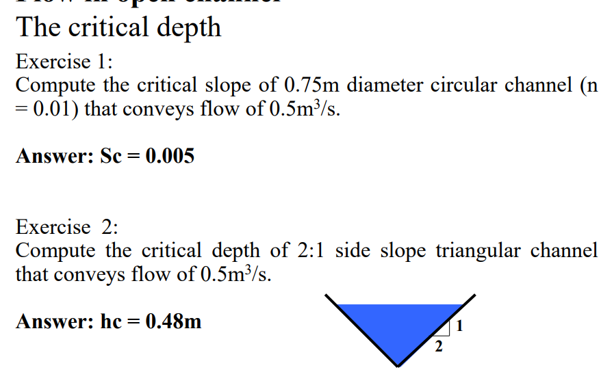 Solved The critical depth Exercise 1: Compute the critical | Chegg.com
