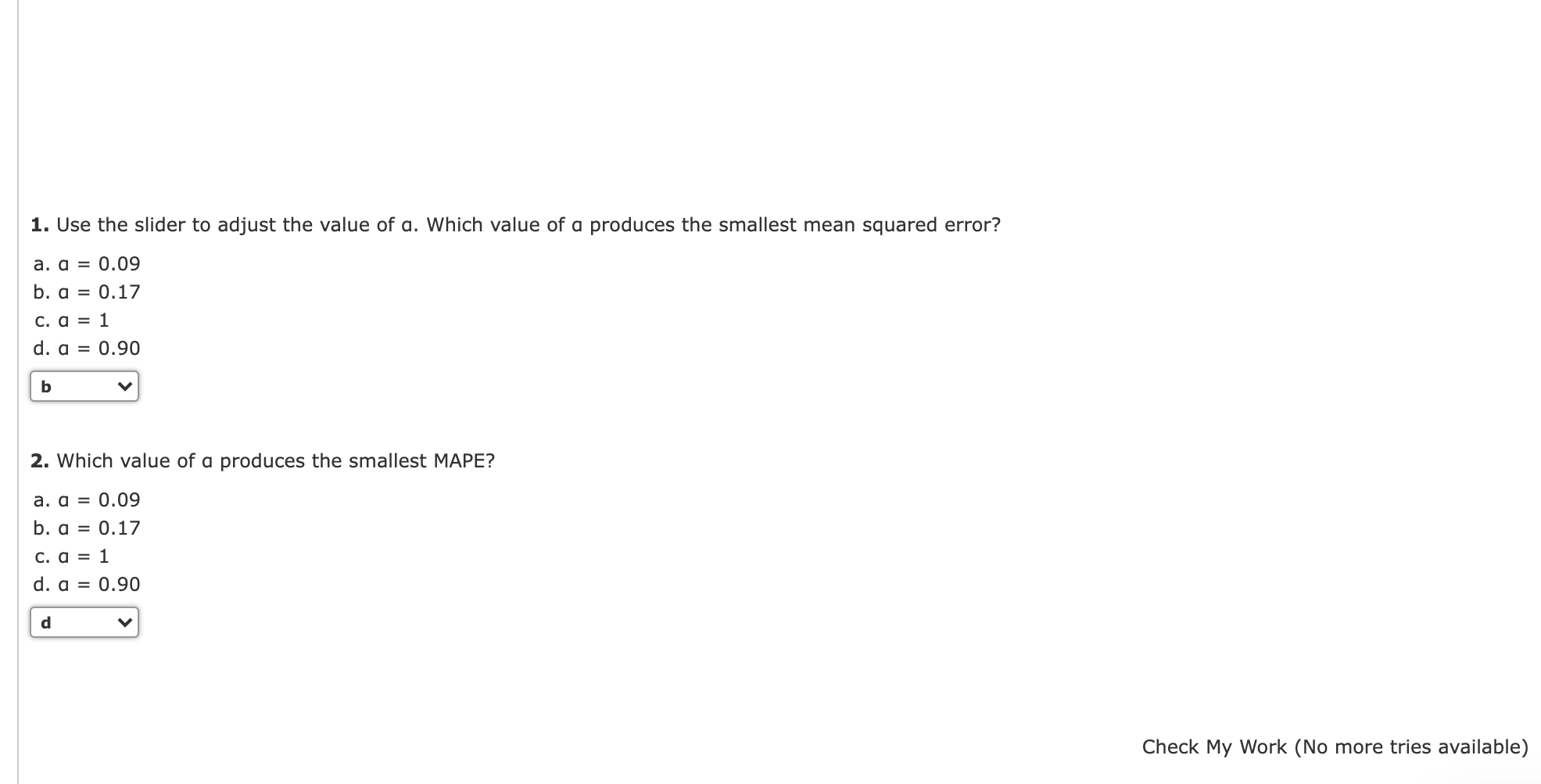 Solved 1. Use the slider to adjust the value of a. Which | Chegg.com