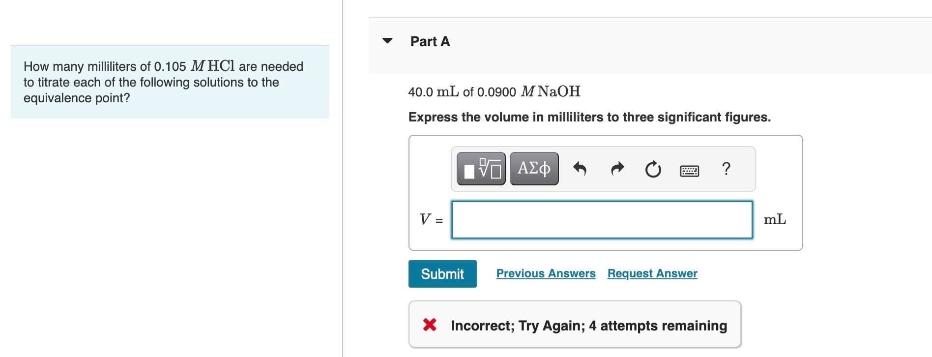 Solved How many milliliters of 0.105MHCl are needed to | Chegg.com