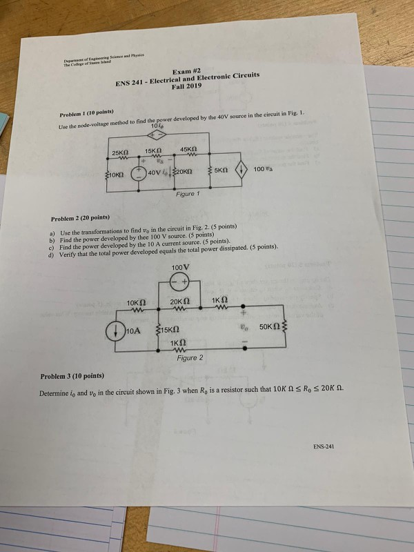 Solved Exam 2 Ens 241 Electrical And Electronic Circuits 