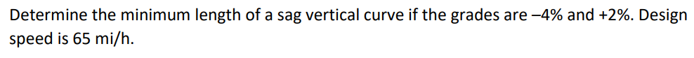 Solved Determine the minimum length of a sag vertical curve | Chegg.com