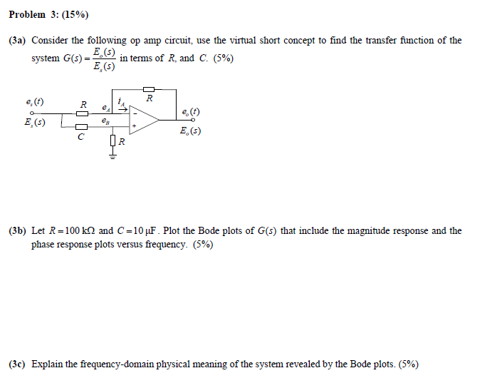 Solved Problem 3: (15%) (3a) Consider the following op amp | Chegg.com