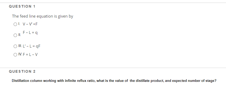 Solved QUESTION 1 The feed line equation is given by OI | Chegg.com