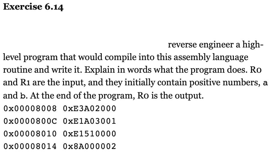 Exercise 6.14 reverse engineer a high- level program | Chegg.com