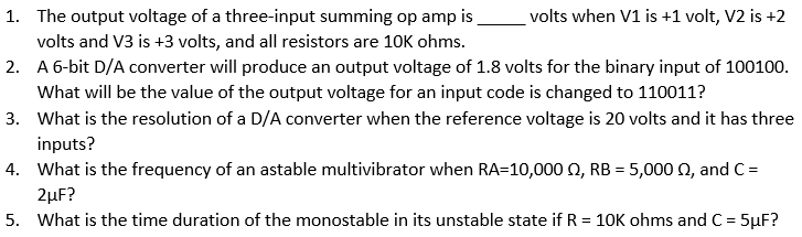 Solved The output voltage of a three-input summing op amp | Chegg.com