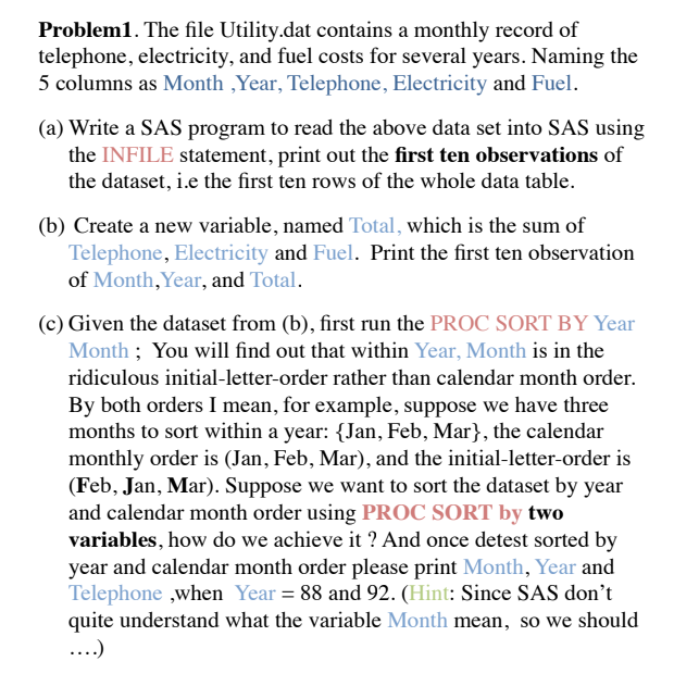 Problem1. The file Utility.dat contains a monthly | Chegg.com