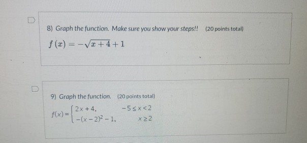 Solved 8) Graph the function. Make sure you show your | Chegg.com