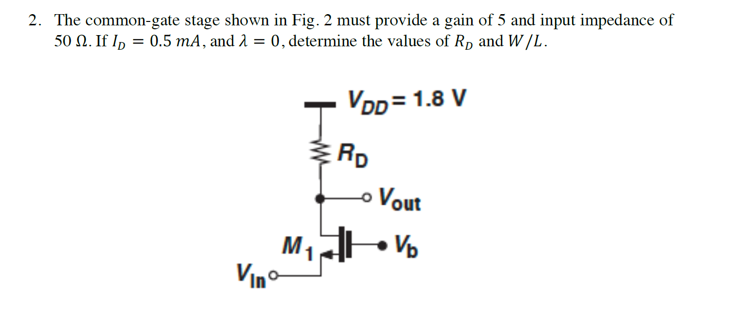 Solved 2. The common-gate stage shown in Fig. 2 must provide | Chegg.com