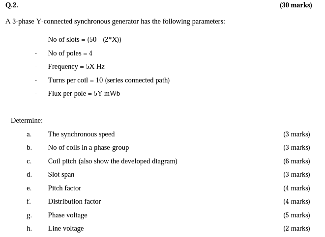 Solved Q.2. (30 marks) A 3-phase Y-connected synchronous | Chegg.com