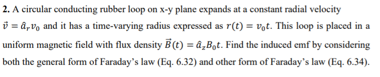 Solved = 2. A circular conducting rubber loop on x-y plane | Chegg.com