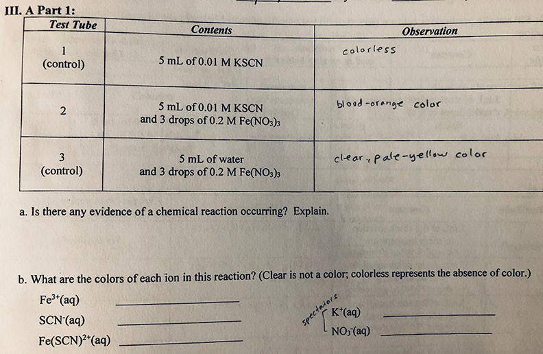 Solved III. A Part 1: Test Tube Contents Observation | Chegg.com