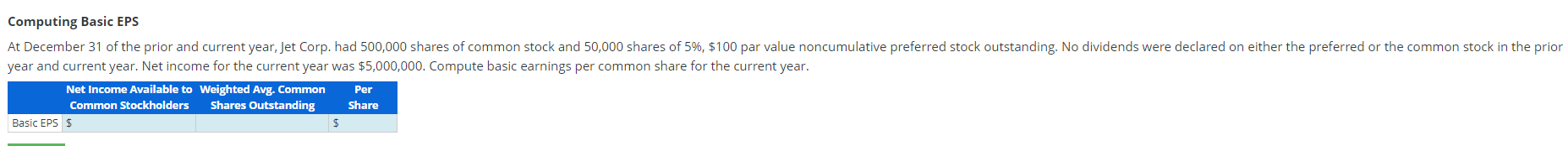 Solved omputing Basic EPS ear and current year. Net income | Chegg.com
