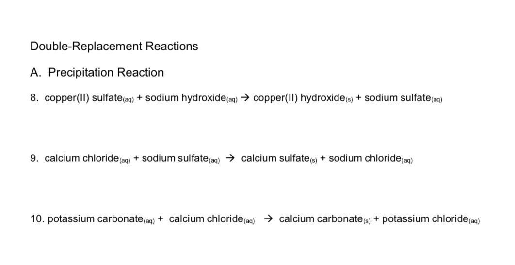 Solved Double-Replacement Reactions A. Precipitation | Chegg.com