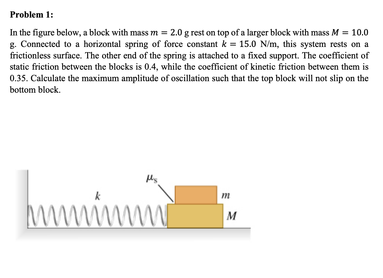 Solved Problem 1: In the figure below, a block with mass m = | Chegg.com
