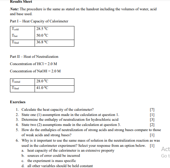 Solved Note: The procedure is the same as stated on the | Chegg.com