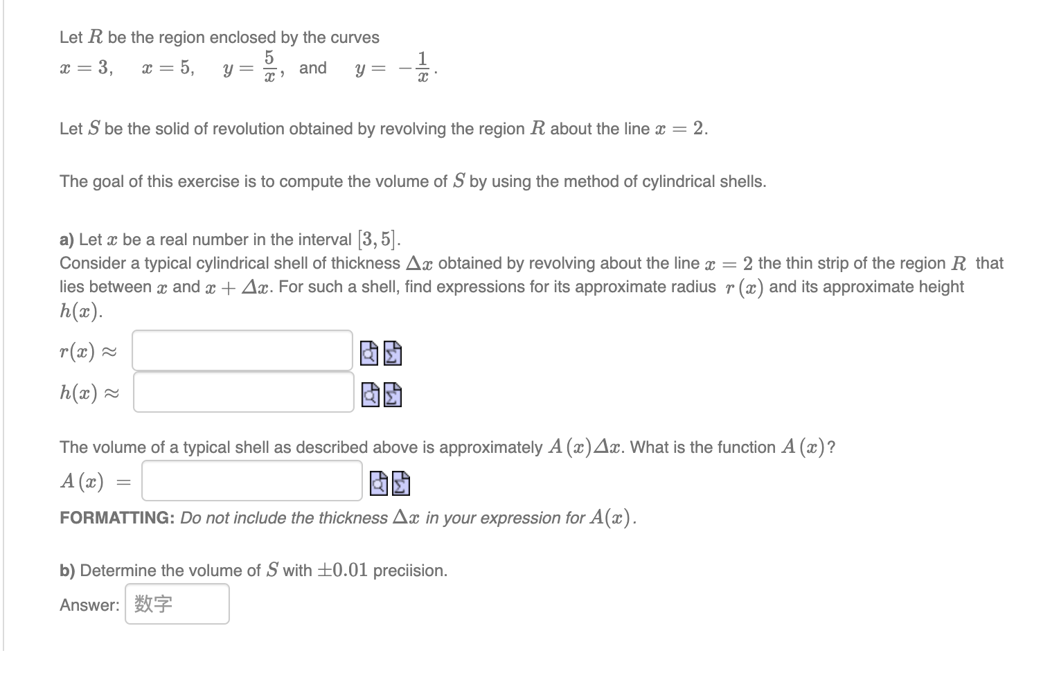 Solved Let R be the region enclosed by the curves 5 x = 3, X | Chegg.com