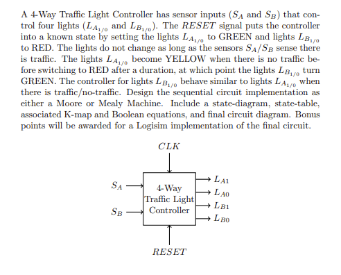 Solved A 4-Way Traffic Light Controller has sensor inputs | Chegg.com