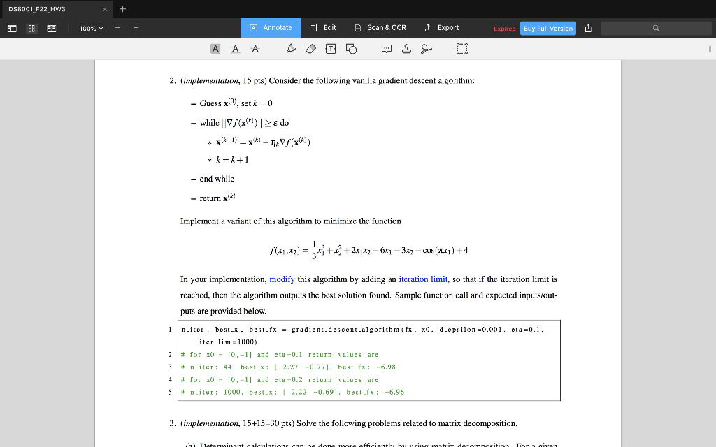 Solved 2. (implemeniation, 15pts ) Consider the following | Chegg.com