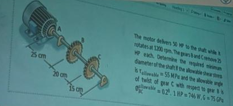 Solved The motor delivers 50HP to the shaft while it rotates | Chegg.com