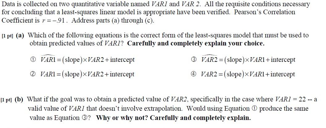 Solved Data is collected on two quantitative variable named | Chegg.com