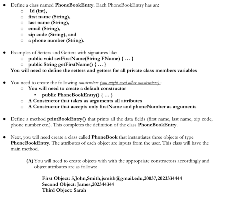 Solved » Define a class named PhoneBookEntry. Each | Chegg.com