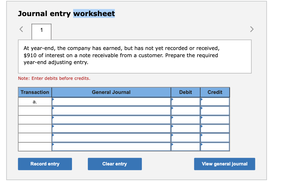 Solved Journal entry worksheet At year-end, the company has | Chegg.com