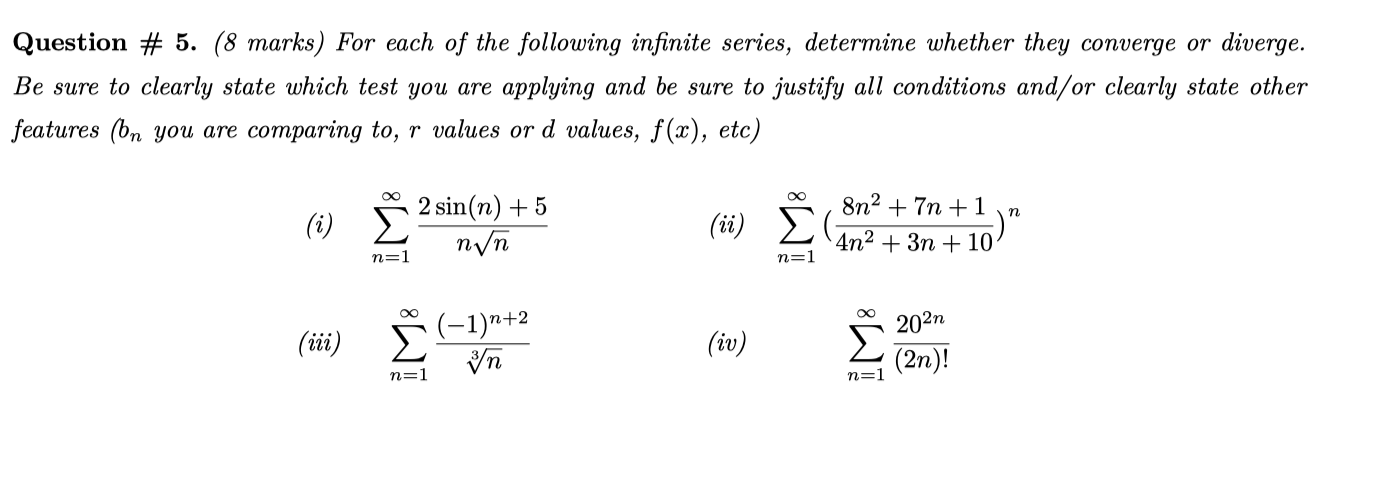 Solved Question \# 5. (8 marks) For each of the following | Chegg.com