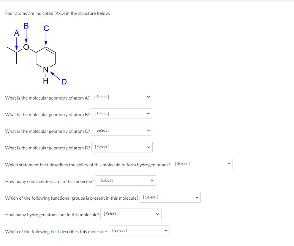 Solved Four atoms are indicated \\( (A-D) \\) in the | Chegg.com