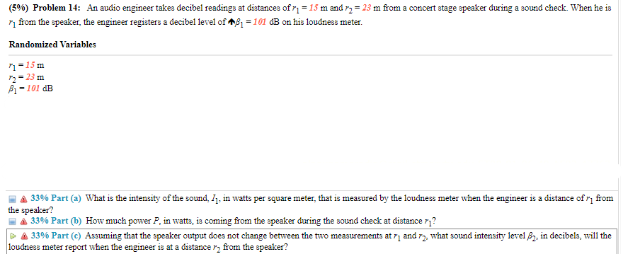 Solved (5\%) Problem 14: An audio engineer takes decibel | Chegg.com