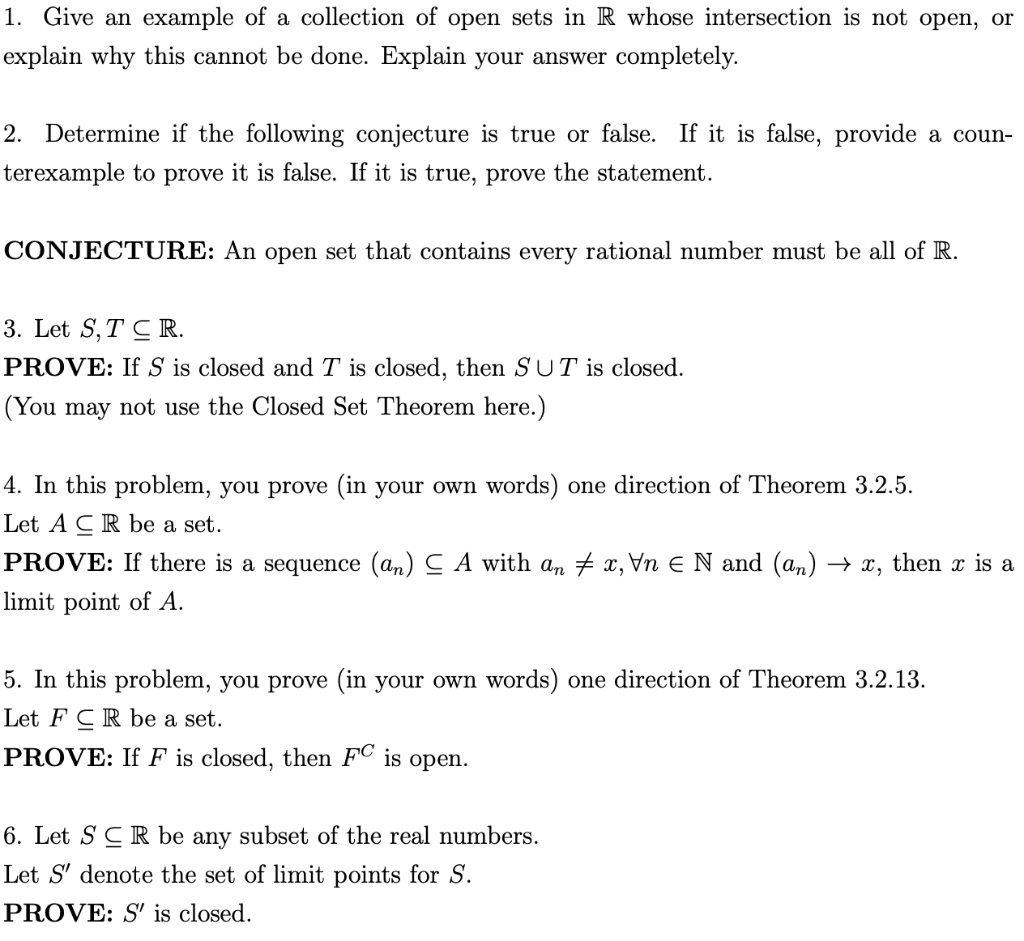 Solved 1. Give an example of a collection of open sets in R | Chegg.com