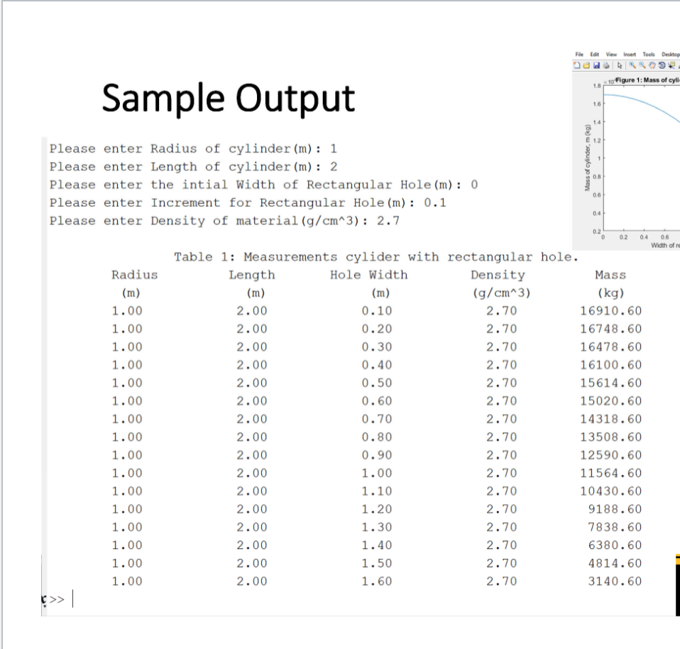 Writing a Matlab code to find the mass of a cylinder | Chegg.com