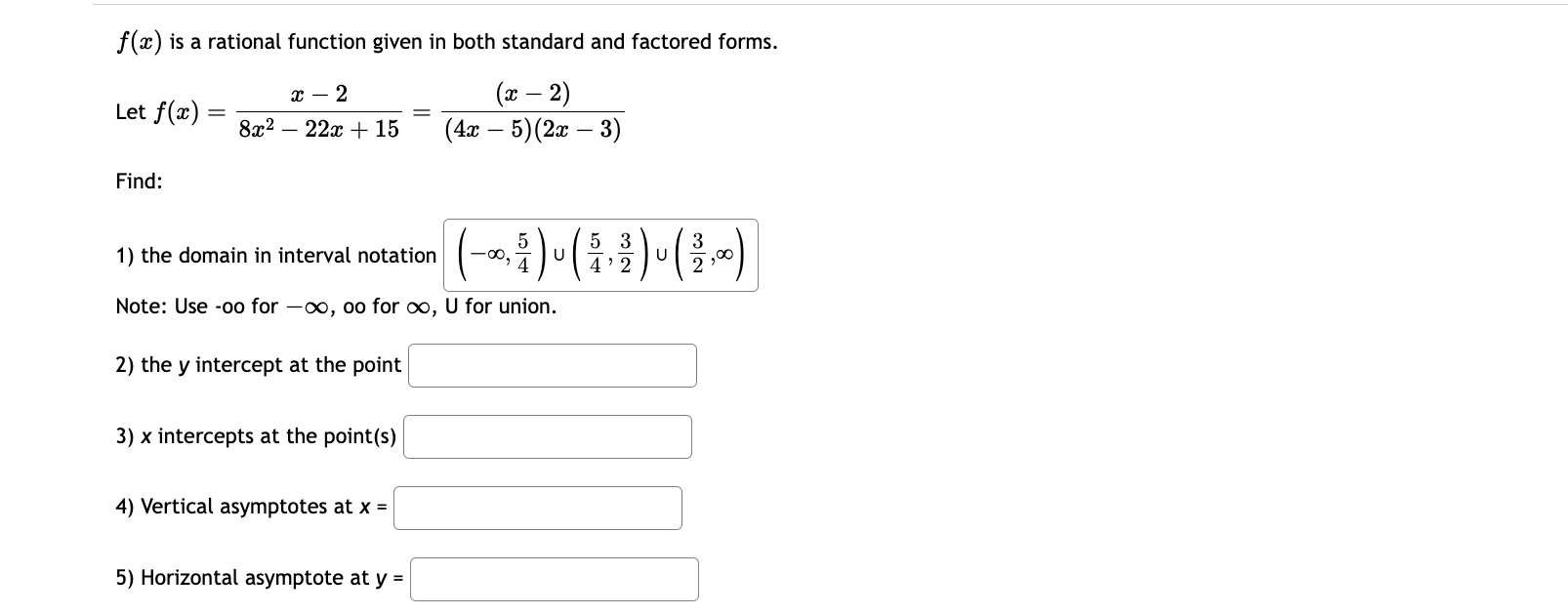 Solved f(x) is a rational function given in both standard | Chegg.com