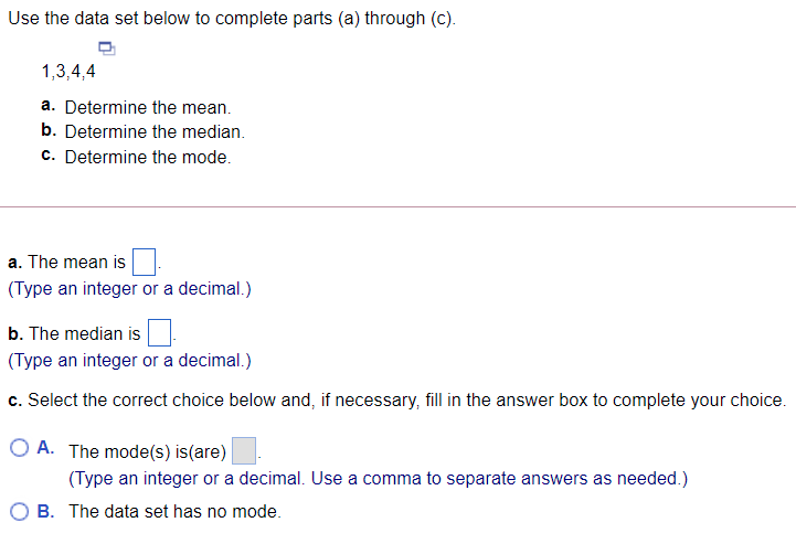 Solved Use the data set below to complete parts (a) through | Chegg.com