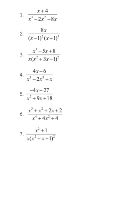 Solved x+ 4 1 x-2x2-8x 8x 2 (x-1)'(x+1) x-5x+8 3. x(x23x-1) | Chegg.com