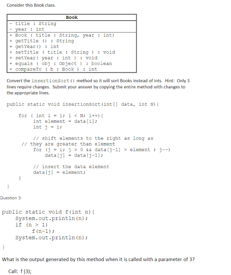Solved Consider this Book class. Book title : String year : | Chegg.com