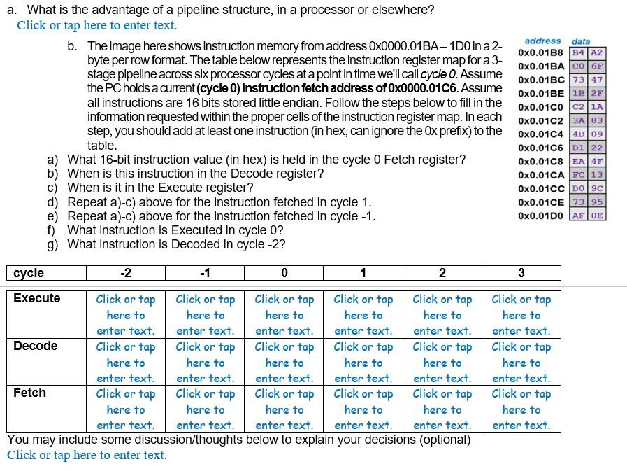 a. What is the advantage of a pipeline structure, in | Chegg.com