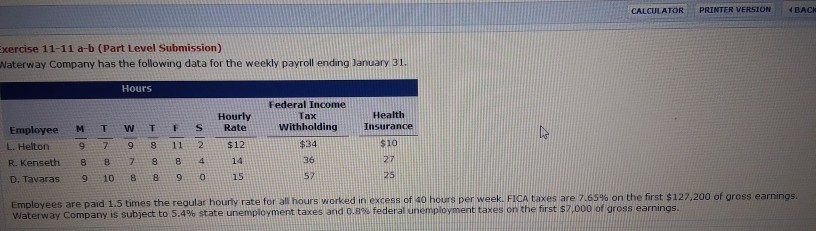 Solved CALCULATOR PRINTER VERSION BACH xercise 11-11 a-b | Chegg.com