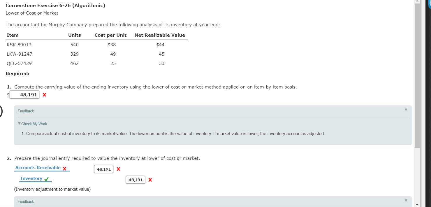 Solved Cornerstone Exercise 6-26 (Algorithmic) Lower of Cost | Chegg.com