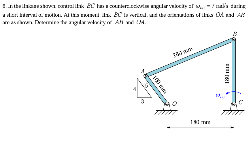 Solved 6. In the linkage shown, control link BC has a | Chegg.com
