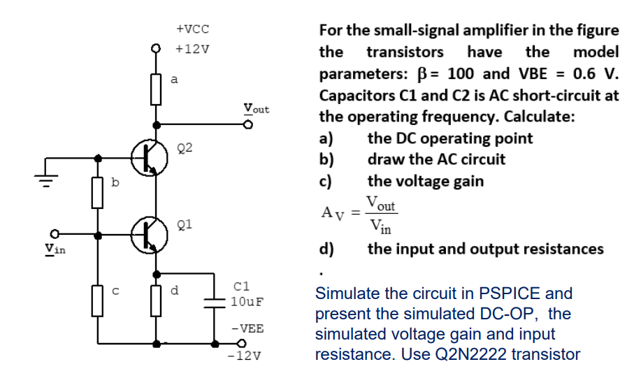 Solved For the small-signal amplifier in the figure the | Chegg.com