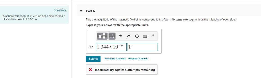 Solved Constants Part A A square wire loop 11.0 cm on each | Chegg.com