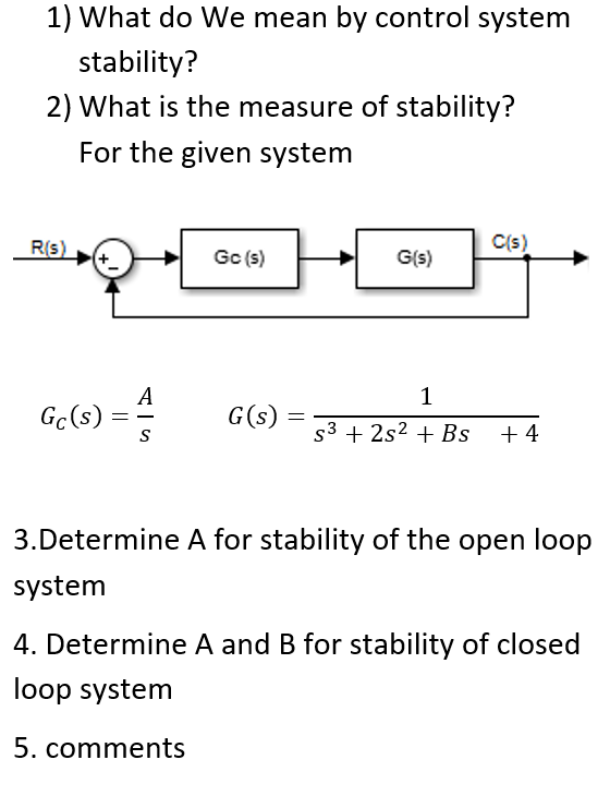 Solved 1) What do we mean by control system stability? 2) | Chegg.com