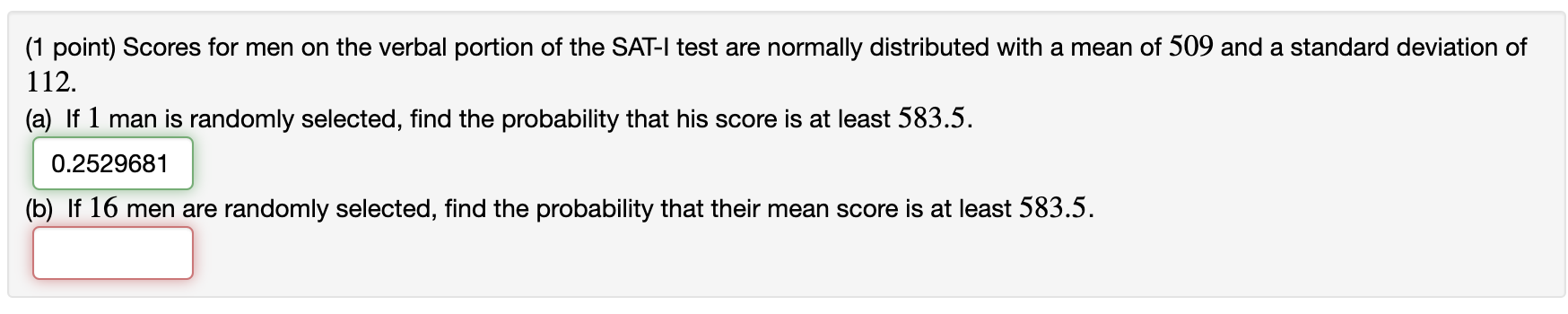 Solved (1 point) Scores for men on the verbal portion of the | Chegg.com